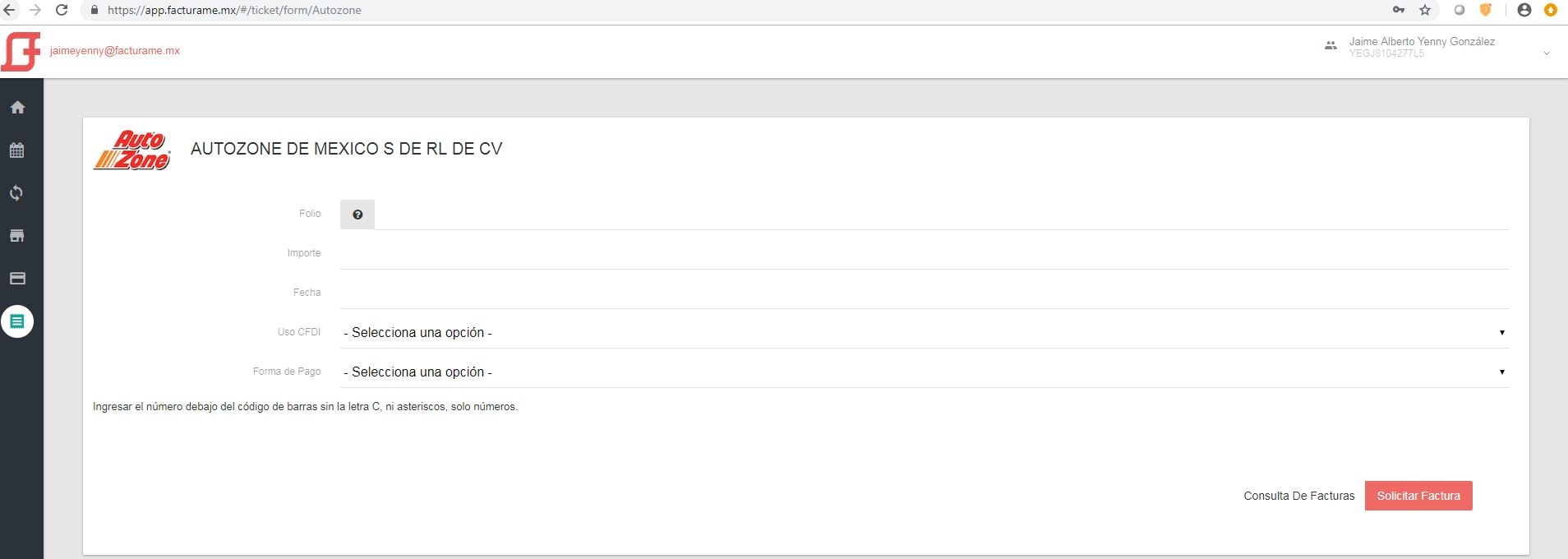 Información de AutoZone - Facturación Electrónica